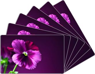 Wallario 6er Set Fr&uuml;hst&uuml;cksbrettchen aus Glas, Glasunterlage, Glasbrettchen Lila Stiefm&uuml;tterchen, Gr&ouml;&szlig;e 14 x 23 cm, Sicherheitsglas