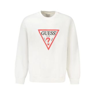 Guess Homme, Sweatshirts et sweats &agrave; capuche, Blanc, Taille: XL SweaT-shirt Blanc en Coton avec Logo Imprim&eacute;