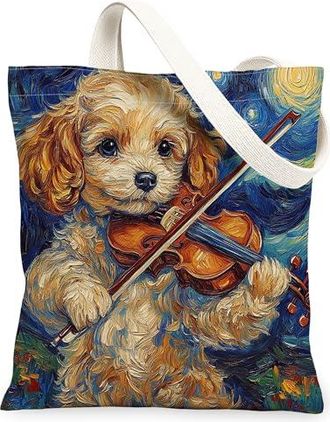 Generic Cavachon Sac fourre-tout en toile r&eacute;utilisable pour faire ses courses Motif violon &eacute;toil&eacute; nocturne 33 x 38 cm