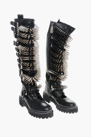 Philipp Plein Schn&uuml;rstiefel aus Leder mit All-over Nieten 4,5 cm Philipp Plein