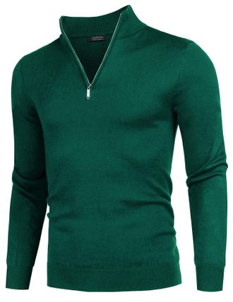 Coofandy Pullover Herren Half Zip Stehkragen Pullover Dunkelgrün L