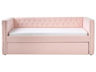 Beliani Platzsparendes Tagesbett Boucl&eacute; Pastell rosa 90x200 cm mit Lattenrost Gassin