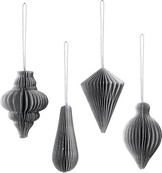 Broste Copenhagen Broste Copenhagen Christmas Mix Papierh&auml;nger Silver Glitzer, Set bestehend aus 4 Aufh&auml;ngern, 70080356