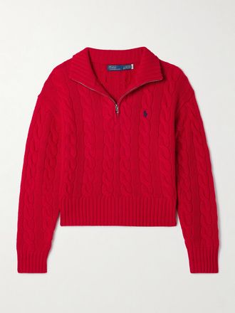 Polo Ralph Lauren Pull En Laine Et Cachemire Mélangés À Mailles Torsadées - Rouge