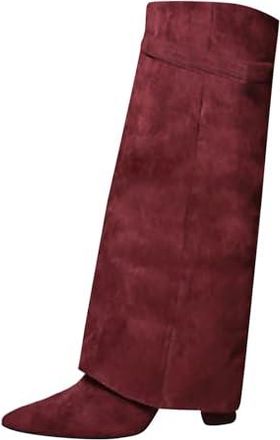 Generic Femme Bottes Hautes en Daim &Agrave; Talons Hauts Bout Pointu Semelle Antid&eacute;rapante Bottes &Eacute;l&eacute;gantes R&eacute;tro Ample Et Confortable Boots Chaussures Femme D&eacute;cont