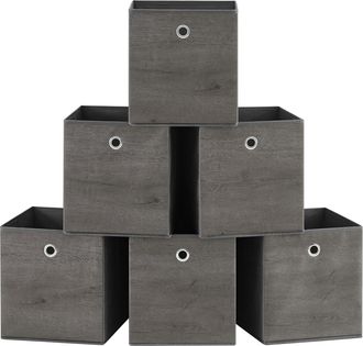 Songmics Aufbewahrungsbox, 6er Set, Ordnungsboxen, Oxford-Gewebe, Faltbox, 26 x 26 x 28 cm, Stoffbox, f&uuml;r W&uuml;rfelregal, Organizer f&uuml;r Kleidung, nebelgrau RFB126