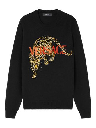 Versace pull à ornements en jacquard - Noir