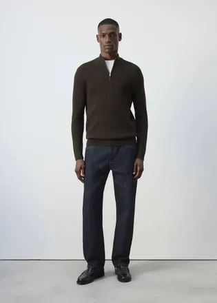Mango Pull-over maille fine fermeture &Eacute;clair marron - Homme - XXL - MANGO MAN