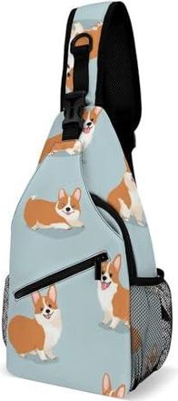 Generic Sacoche Tactique Corgis dr&ocirc;les Polyester Sling Sac &agrave; Bandouli&egrave;re Antivol Crossbody Bag pour Randonn&eacute;e Cyclisme Femme