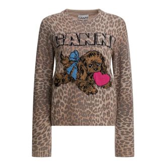 Ganni Femme, Pulls, Multicolore, Taille: 36 FR Pull en laine avec motif chiot