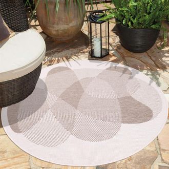 Carpet City Outdoor Teppich Wetterfest 120 cm Rund - Creme-Beige - Wendeteppich, Beidseitiges Geometrisches Muster - Balkonteppich Wasserfest Outdoor - Terrassent