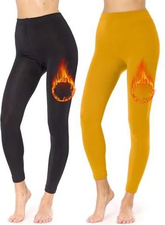 Merry Style Legging Thermique Femme Doubl&eacute; Legging Polaire Hiver Chaud, Pantalon Thermique, Vetement Femme Hiver MS-ATX-441 (Lot de 2 Noir/Moutarde, 3XL-4XL)
