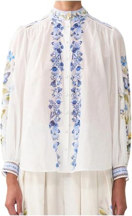 Camilla High Neck Bluse mit Knopfleiste - Botanical Ballads - - Blouses & Shirts - Damen - Wei&szlig; - S