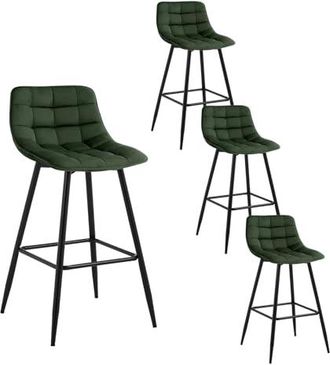 Woltu 4 X Tabouret de Bar Bistro Chaise de Bar Assise rembourr&eacute;e en Velours avec Pieds et Repose-Pieds en m&eacute;tal,Vert Fonc&eacute; BH143dgn-4