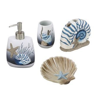 Avanti Linens Zubeh&ouml;r-Set, Harz-Becher, Zahnb&uuml;rstenhalter, Seifenschale und Lotionspumpe, langlebige Baddekoration (Blue Lagoon Collection)