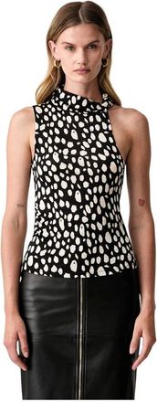 Patrizia Pepe Haut asym&eacute;trique &agrave; imprim&eacute; graphique - Femme - Tops - Noir - Taille: 40 FR