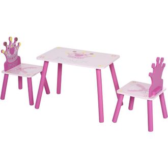 HOMCOM Homcom - Ensemble table et chaises enfant design princesse motif couronne bois pin mdf rose
