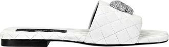 Philipp Plein Femme, Chaussures, Blanc, Taille: 35 EU Matelasse Slides Crystal Skull