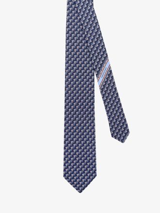 Ferragamo Mens Silk Tie Owl Print Blue Ties & Bow