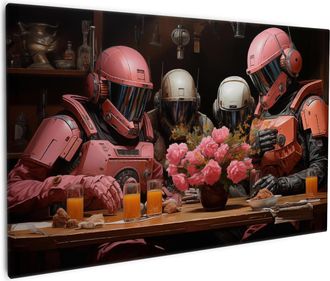 Wallario Leinwandbild Astronauten beim Frühstück - Wandbild 60 x 90 cm: Kunstdruck | Brillante lichtechte Farben | hochauflösend | verzugsfrei