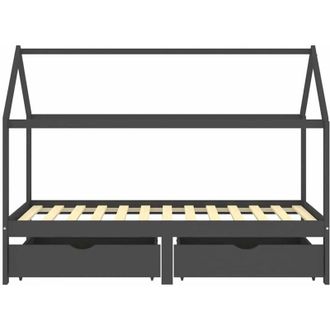 vidaXL Cadre de lit denfant avec tiroirs Gris fonc&eacute; Pin 90x200 cm