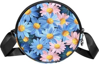 Generic Petit sac &agrave; bandouli&egrave;re Circle pour femme, bleu et rose, petit sac &agrave; bandouli&egrave;re avec fermeture &eacute;clair, bretelles r&eacute;glables, sac &agrave; main rond d&eacute;contrac