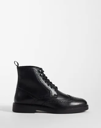 Asos Schn&uuml;rstiefel mit Budapester-Details aus schwarzem Leder