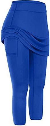 Generic Legging 3/4 pour femme - Legging de sport pour femme avec jupe, pantalon de gym, de yoga, pantalon moulant avec poches, pantalon de tennis taille haut