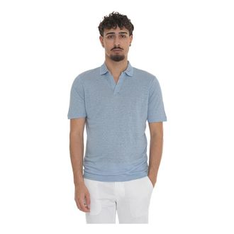 Gran Sasso Leichtes Leinen Polo Shirt mit Bel&uuml;ftung - - Tops - Herren - Blau - 2XL