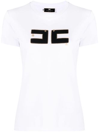 Elisabetta Franchi t-shirt en coton &agrave; breloque logo - Blanc