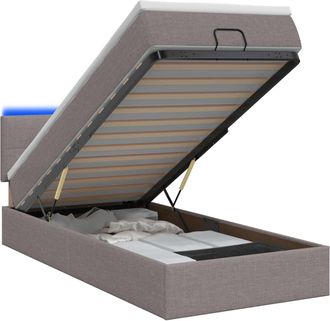 vidaXL Letto Ottomano Con Materasso E Led Tortora 90 X 200 Cm Tessuto Vidaxl