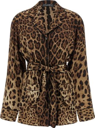 Dolce & Gabbana Femme, V&ecirc;tements de nuit et de d&eacute;tente, Multicolore, Taille: 38 FR Chemise de pyjama en satin &agrave; imprim&eacute; l&eacute;opard avec ceinture