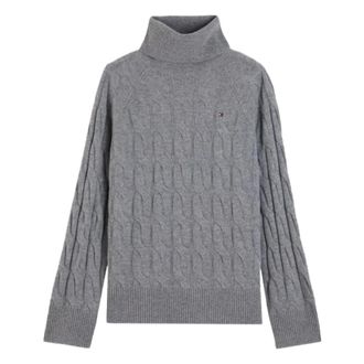Tommy Hilfiger Weicher Rollkragenpullover aus Wolle mit Zopfmuster - - Knitwear - Damen - Grau - XS