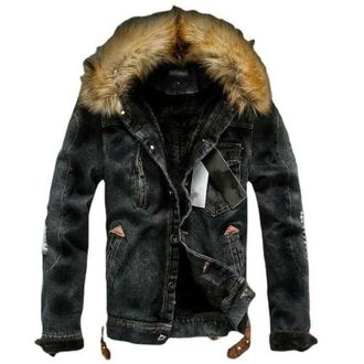 Generic NYSBH Vestes chaudes en coton de couleur unie &agrave; col montant pour homme Veste en jean dhiver pour homme Parka d&eacute;contract&eacute;e, Noir, XXS