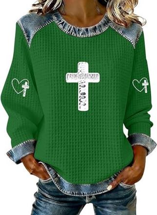 Generic Sweat-shirt &agrave; manches longues pour femme - Coupe confortable - Col rond - Pull d&eacute;contract&eacute; &agrave; manches longues - Col rond, Vert, 4XL