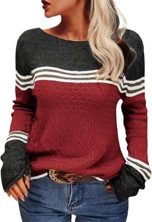 Generic Pull Fairisle pour femme, pull Fair Isle à manches longues pour femme, imprimé vintage islandais, rétro, doux, chaud, décontracté, élégant, automne, h