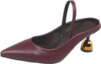 Generic Escarpins &agrave; bout pointu pour femme - Talon moyen - Dos nu - Pour bureau, soir&eacute;e, f&ecirc;te, rouge vin, 38.5 EU