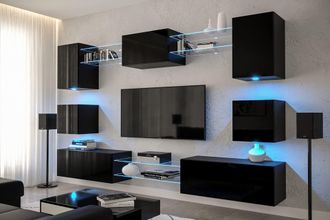 Furnitech H&auml;ngend Wohnwand Modern | Wohnzimmer Schrankwand Mit Regale Und TV Schrank | M&ouml;bel Ohne LED (Nowara AN1-17B-HG20-1A-NEW)