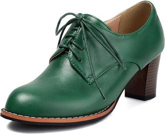 Generic Eestfy Chaussures Oxford Style Anglais Femme Bout Rond Talon Haut Bloc Lacets Cuir PU pour Printemps, Automne, Bureau Et Tenue D&eacute;contract&eacute;e,Vert,41 EU