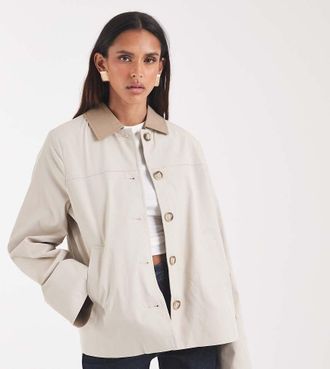 Vero Moda Tall veste barn avec d&eacute;tail de col contrastant en oatmeal-Neutre