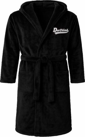 Spass Kostet Bademantel mit Kapuze Herren Damen schwarz Dorfkind Schriftzug gestickt S - XXXL