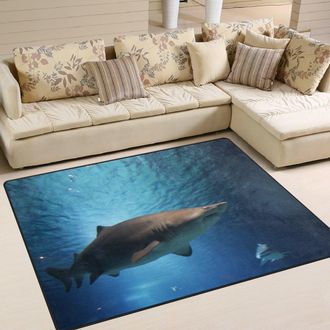 Mnsruu yibaihe Große Fläche Teppiche Haie im Sea World Gedruckt, leicht rutschfeste antistatisch wasserabweisend Boden Teppich für Wohnzimmer Schlafzimmer Ho