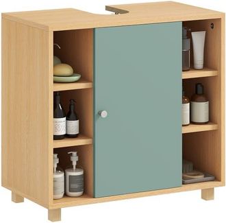 HOMCOM Meuble sous lavabo, Meuble de Salle de Bain sous Vasque avec 6 étagères Ouvertes et Porte à Fermeture amortie pour lavabo avec ou sans piédestal, 60 x