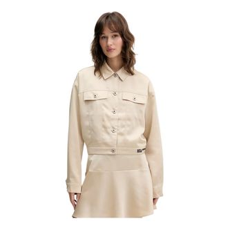 Karl Lagerfeld KLJ Satin Cropped Trucker Jacke - - Jackets - Damen - Beige - XL