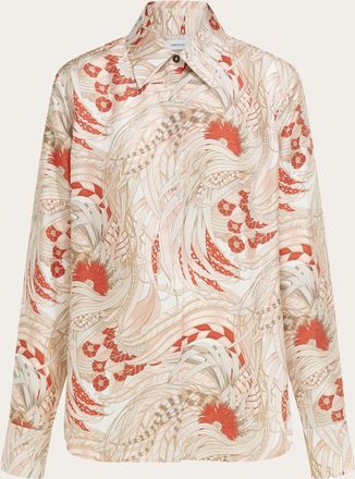 Ferragamo Damen Seidentwill-Hemd mit Federprint Rosa