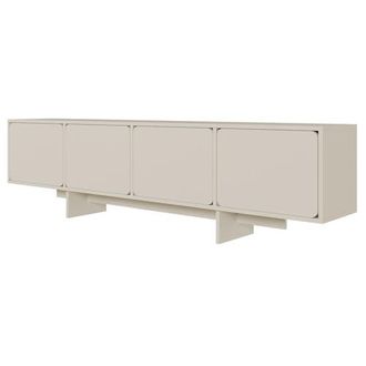 Selsey TV Schrank Lowboard Board Sideboard Fernsehtisch Fernsehschrank 4 Türen Fächer Push to Open 200 cm Graubeige Wuwu