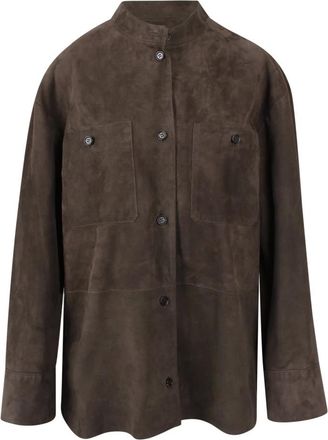 Max Mara Femme, Blouses et Chemises, Brun, Taille: 36 FR Veste en cuir su&eacute;d&eacute; avec surpiq&ucirc;res