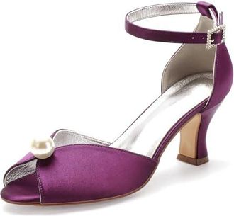 Generic Mariée À Talon Chaussures Femme Mariage Talons Bas Bout Ouvert Sandales Femme Été Talon Moyen 6.5Cm,Violet,42 EU
