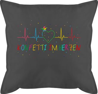 Shirtracer Kissen 50x50 - Karneval & - Konfetti im Herzen Herzschlag Fasching I - 50 x 50 cm - Grau - karnevalskissen fasching- ekg karnevals carnevale herz fasc