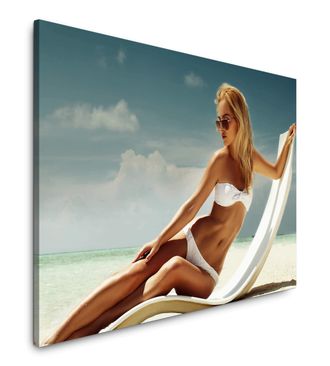Paul Sinus Art Sexy Frau am Strand 60 x 90 cm Inspirierende Fotokunst in Museums-Qualit&auml;t f&uuml;r Ihr Zuhause als Wandbild auf Leinwand in